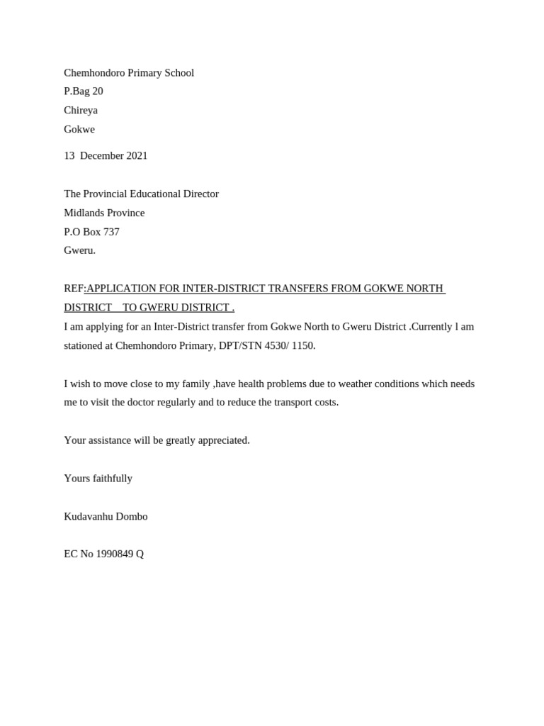 Transfer Letter | PDF