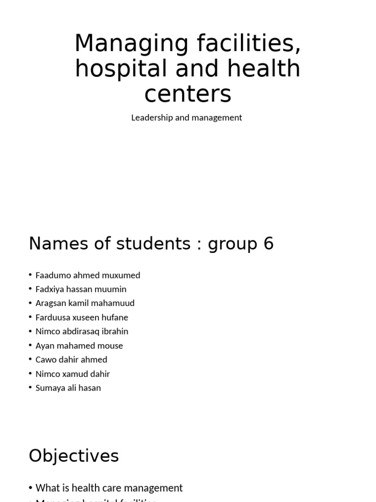 Managing Facilities, and Health Centers | PDF | Health Care | Hospital