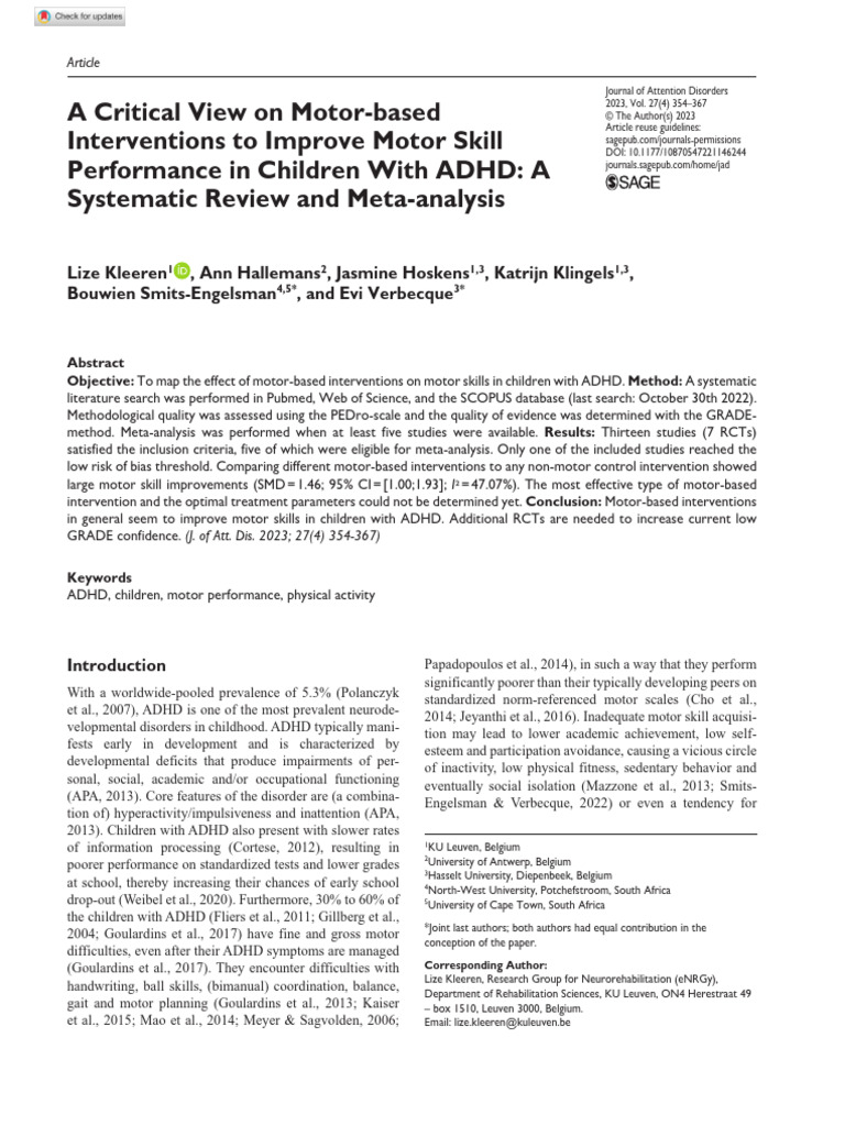 Kleeren Et Al 2023 a Critical View on Motor Based Interventions to Improve Motor Skill ...