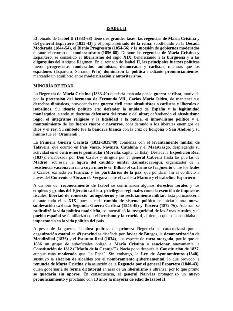 HISTORIA TEMA 11. ISABEL II | PDF | Gobierno de españa | España
