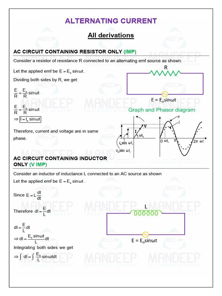Alternating Current All Derivations | PDF | Inductance | Electrical Network
