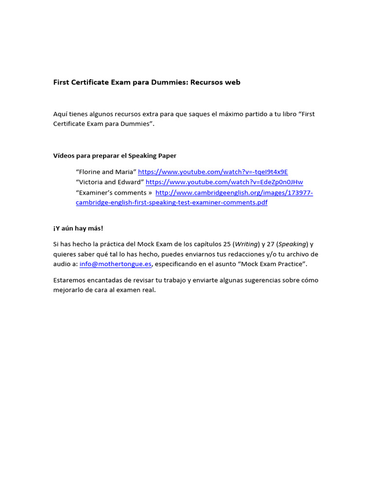1 First Certificate Exam para Dummies Recursos Web | PDF