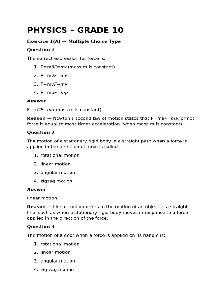 PHY G10 CH1 Exercise | PDF | Rotation Around A Fixed Axis | Torque