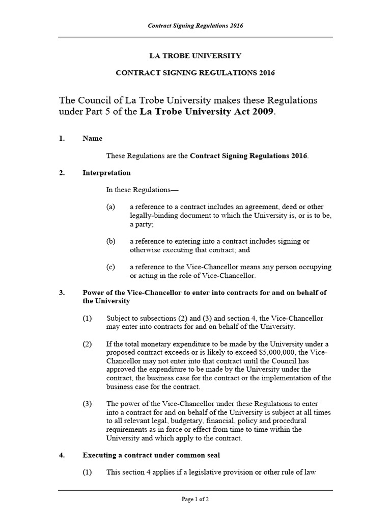 La Trobe University Contract Signing Rules | PDF | Public Law | Legal ...