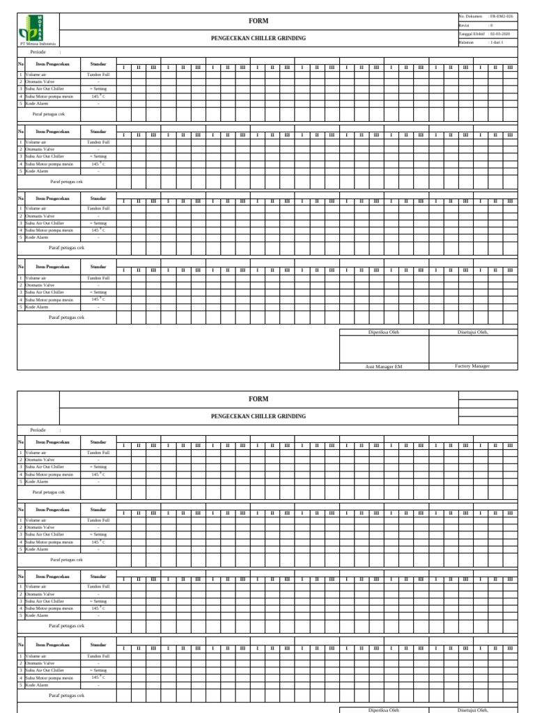FR-EM2-026 Pengecekan Chiller Grinding | PDF | Engineering Thermodynamics | Building Automation