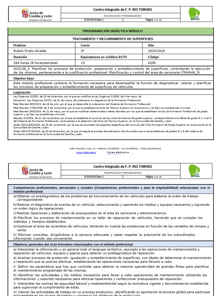 EJEMPLO DE PROGRAMACIÓN DIDÁCTICA QUE CUMPLE NORMATIVA | PDF | Planificación | Educación vocacional