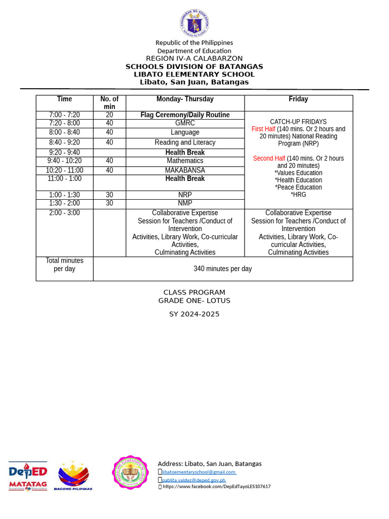 Sample GRADE-1-CLASS-PROGRAM | PDF | Learning