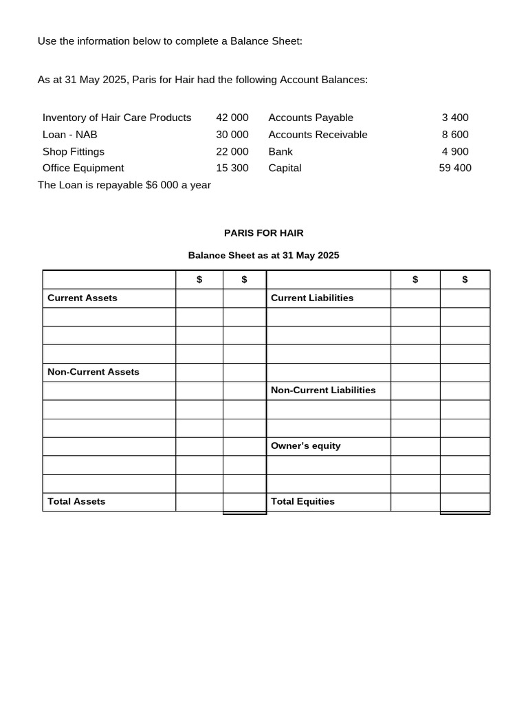 Introduction To Balance Sheets Worksheets | PDF