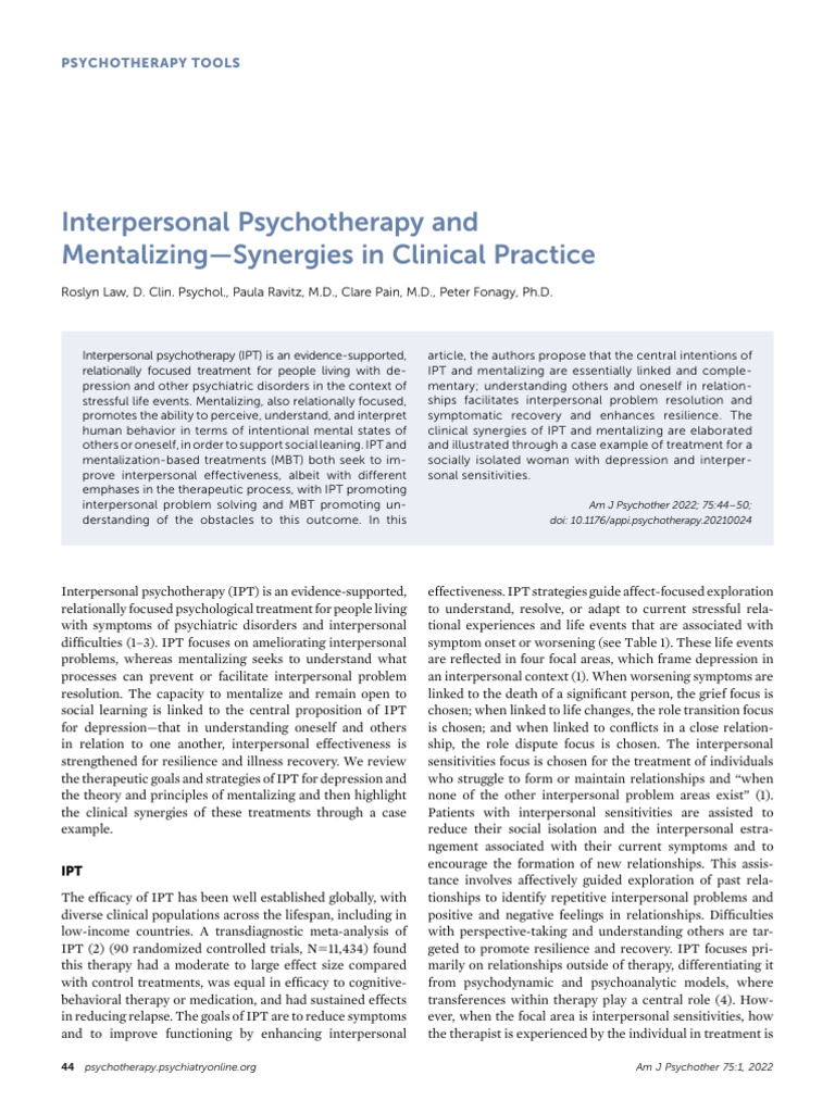 Clinicians' Guide to IPT & Mentalizing | PDF | Psychotherapy | Major Depressive Disorder