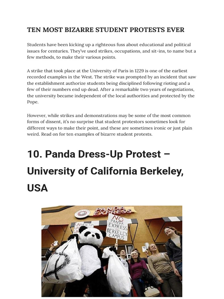 Bizarre Student Protests: Top 10 Unusual Acts | PDF