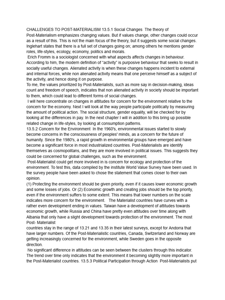 Challenges To Post Materialism | PDF | Behavior | Consumption (Economics)