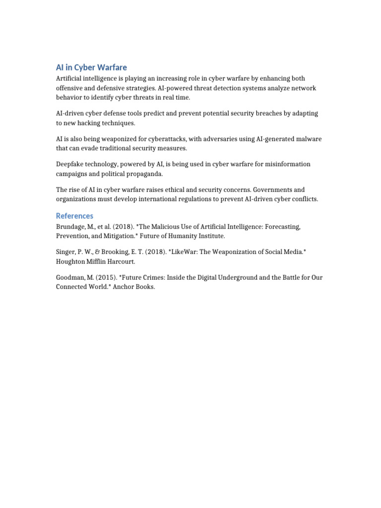 AI's Role in Cyber Warfare | PDF