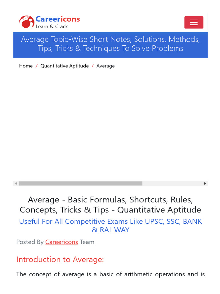 Average Concepts for Competitive Exams | PDF | Mean | Arithmetic