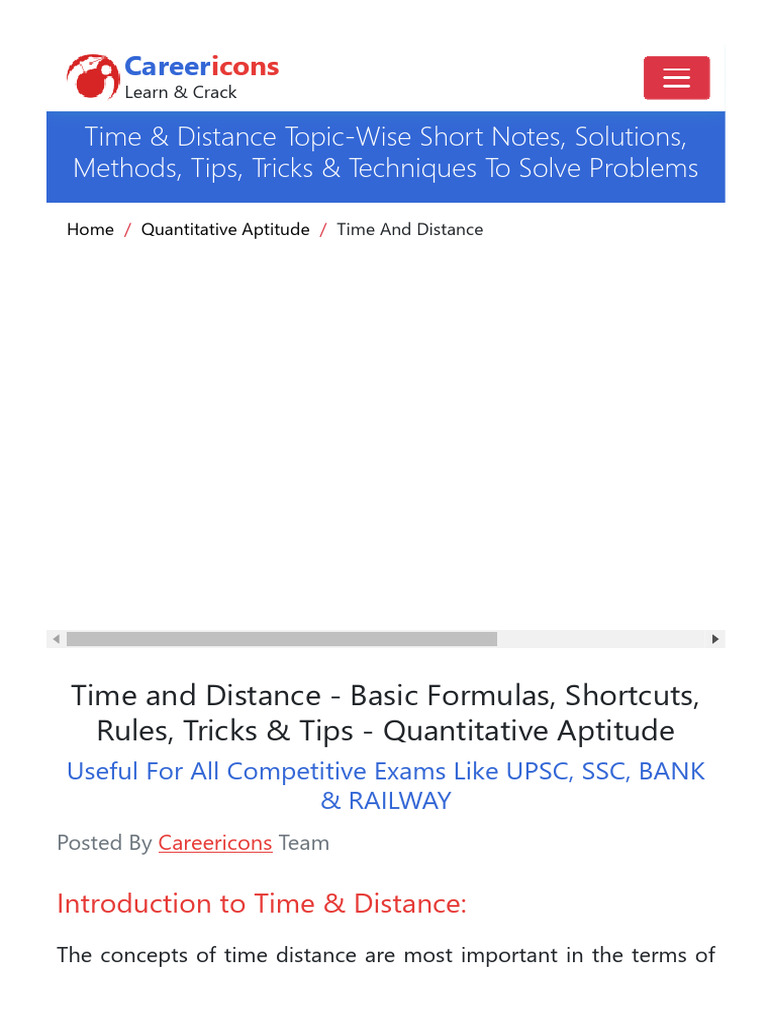 Time & Distance Formulas and Tricks | PDF | Velocity | Speed