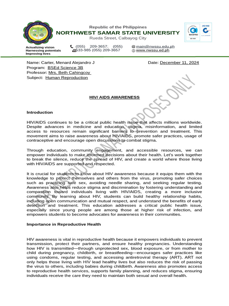 Human Reproduction | PDF | Hiv/Aids | Safe Sex