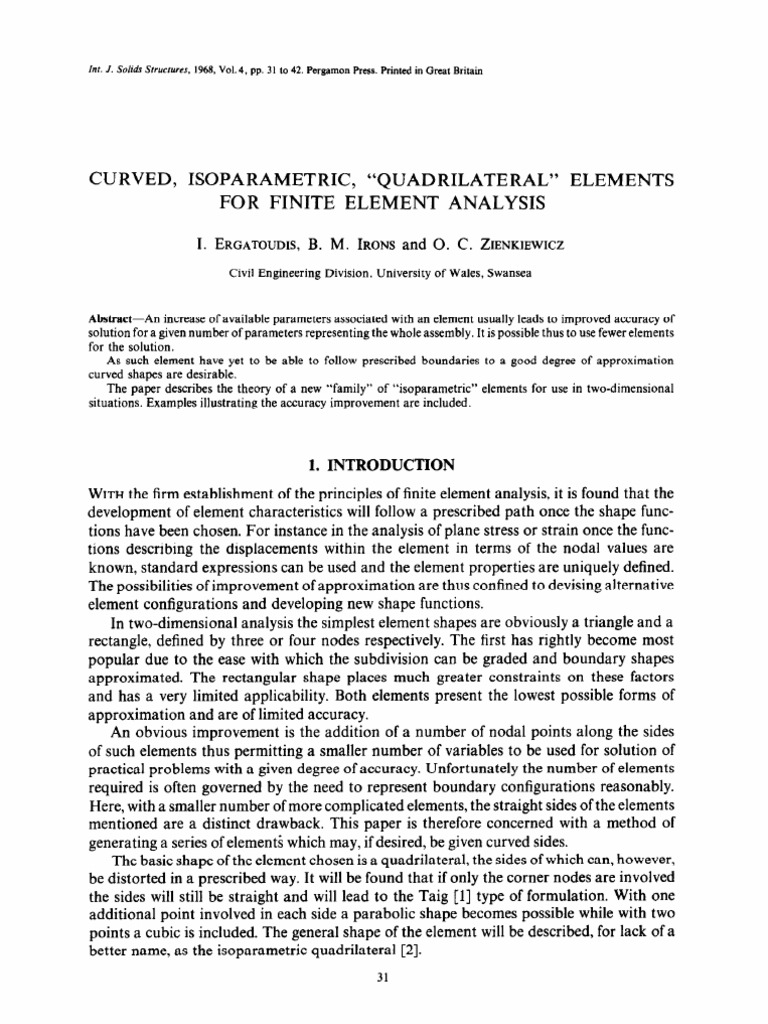 Curved, Iso Parametric, Quadrilateral Elements For Finite Element Analysis | PDF | Finite ...
