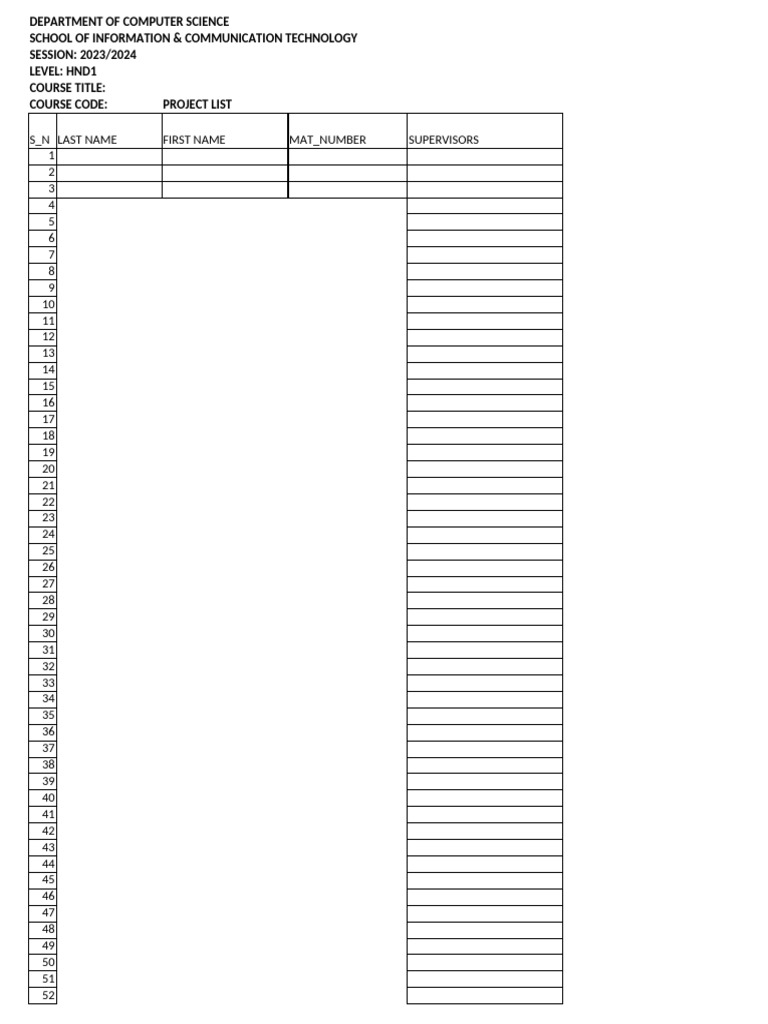 HND 2 Project List - 2024 - 2025 Session | PDF | Office Equipment ...