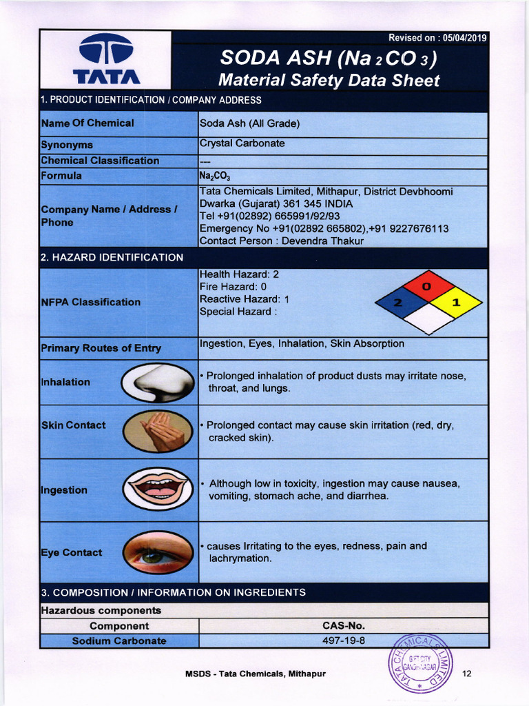 Soda Ash Msds | PDF | Sodium Carbonate | Breathing