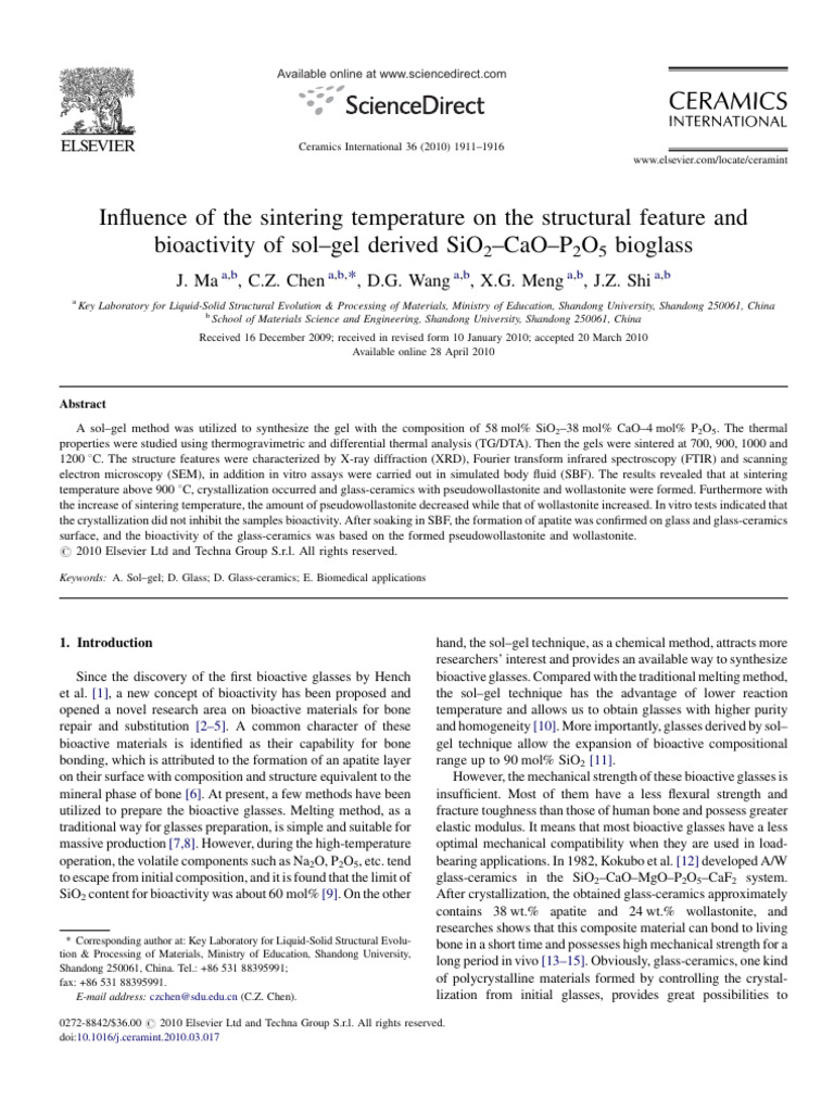Influence Of The Sintering Temperature On The Structural Feature And Bioactivity Of Sol Gel