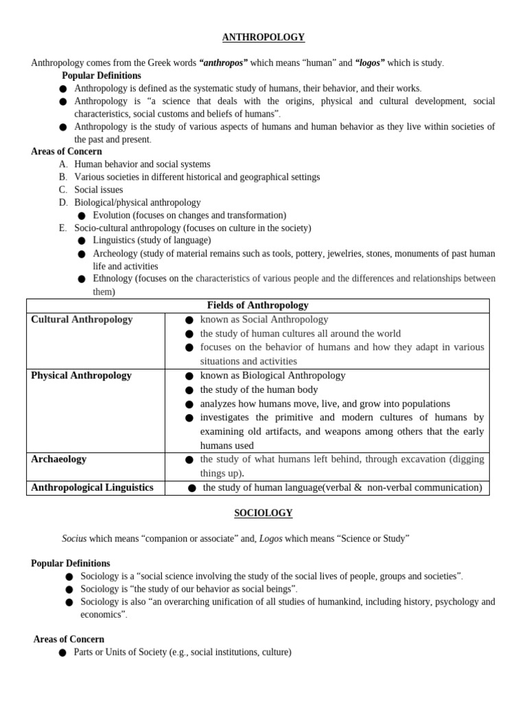 Overview of Anthropology and Sociology | PDF | Sociology | Anthropology