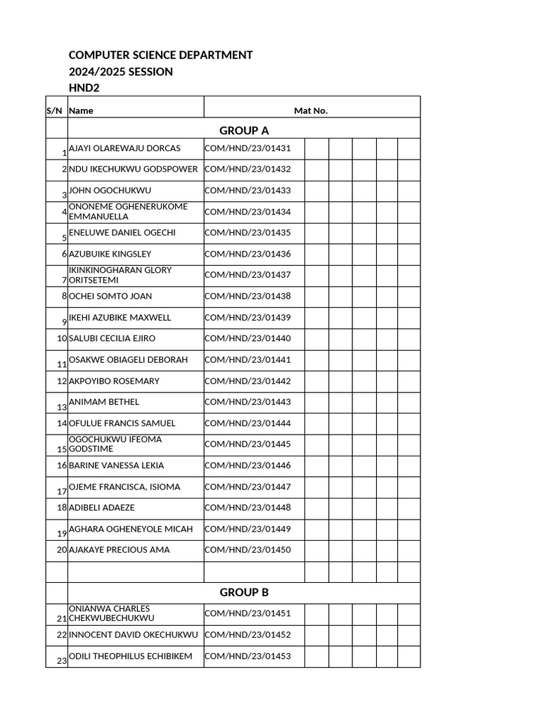 HND2 Student List 2024/2025 Session | PDF | Qualifications