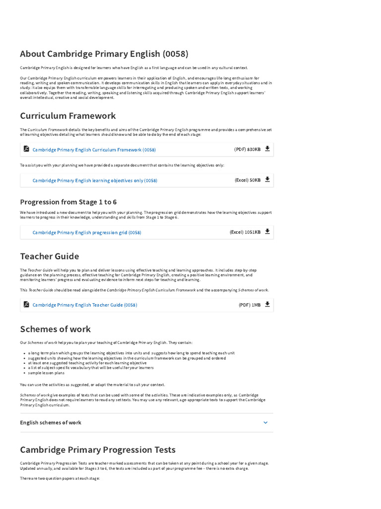 Cambridge Primary English Framework | PDF | Curriculum | Learning