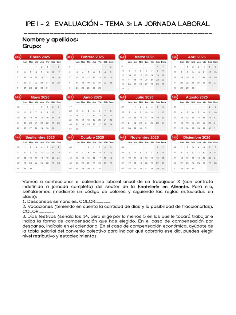 Práctica Calendario Laboral 2025 | PDF