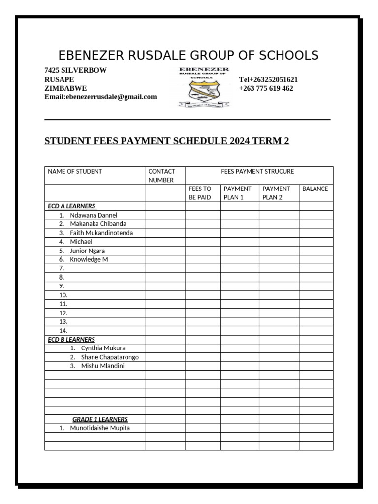 2024 Fees Schedule Term 2 | PDF