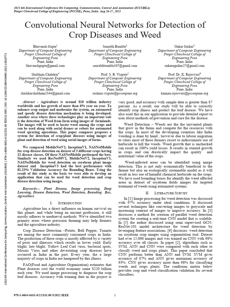 Convolutional Neural Networks For Detection Of Crop Diseases And Weed Pdf Weed Agriculture