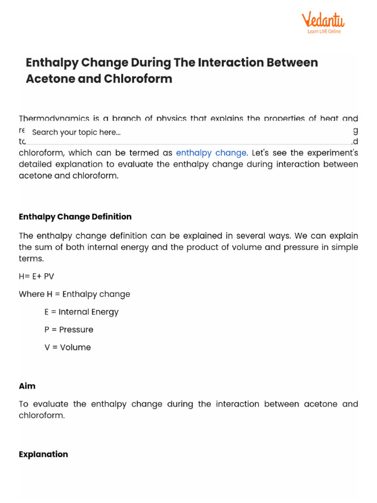 Enthalpy Change During The Interaction Between Acetone and Chloroform | PDF