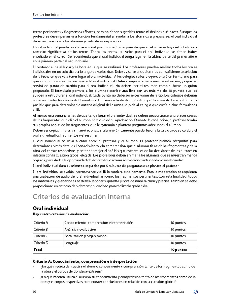 Guía para el Oral Individual en Lengua A | PDF
