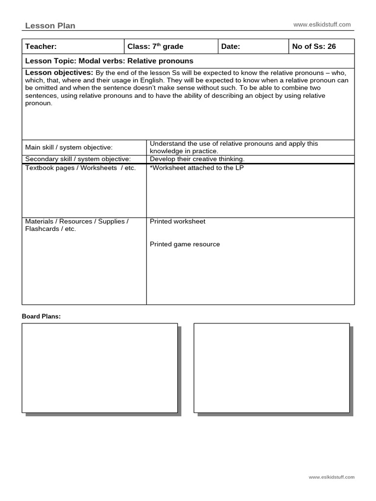 LP Relative pronouns | PDF | Sentence (Linguistics) | Lesson Plan