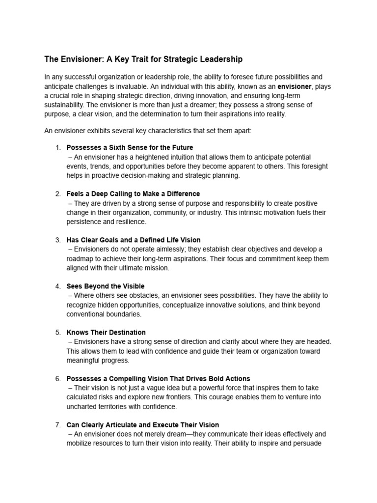 The Envisioner Strategic Leadership | PDF | Leadership | Strategic ...