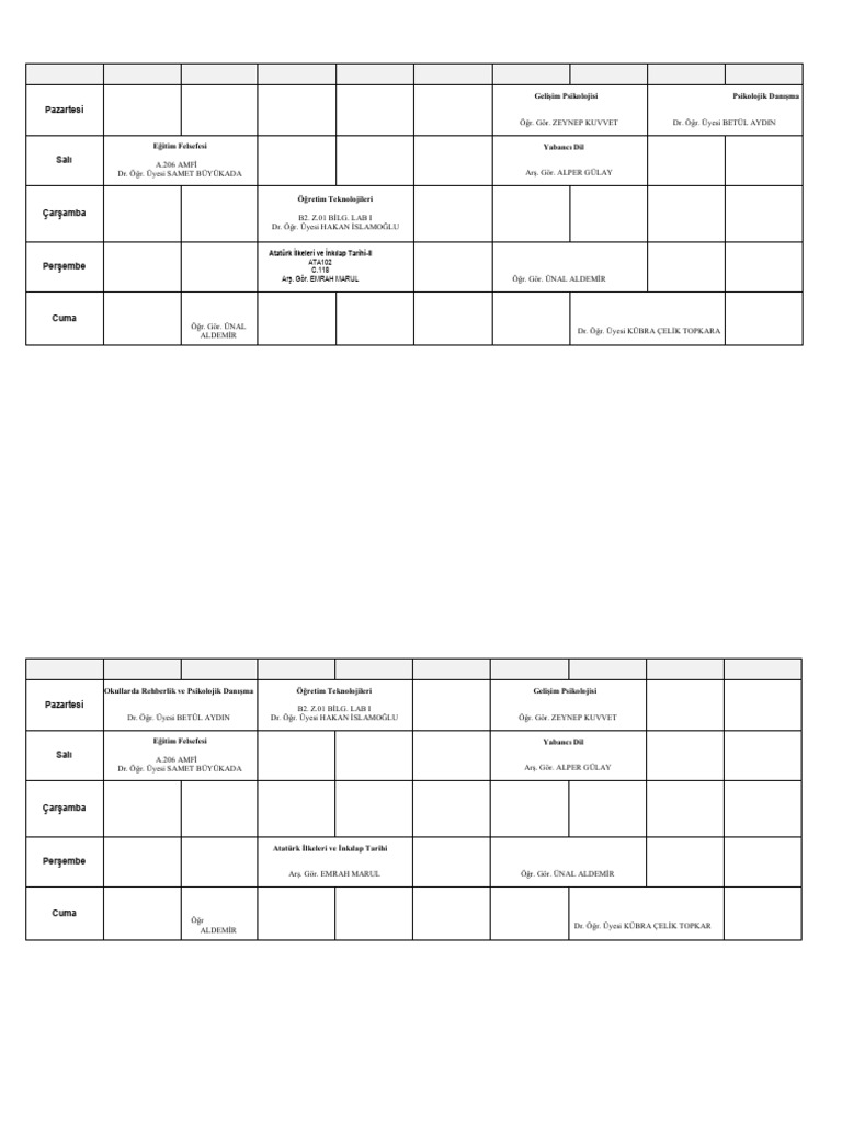 PDR 1-A Sinifi Ders Programi | PDF