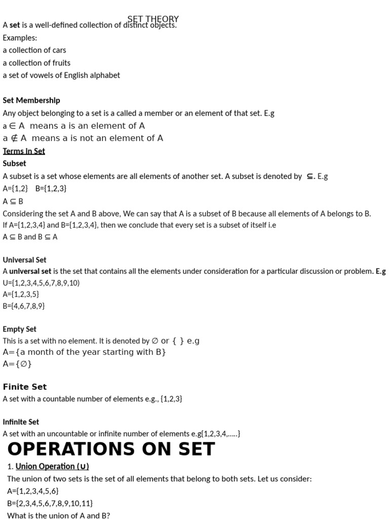 CSC 203 Discrete Structures Note 3 (Sets) | PDF | Set (Mathematics) | Empty Set