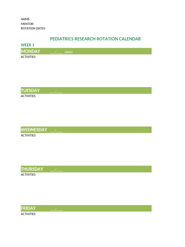 Research Rotation Calendar Template - 0 | PDF