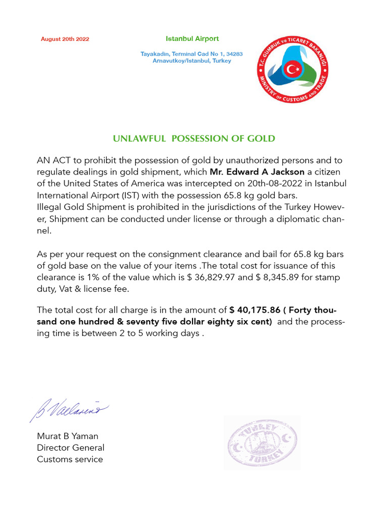 Turkey Customs To Jackson | PDF