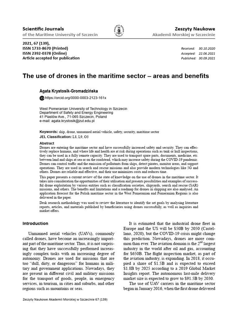Drones in Maritime Safety and Delivery | PDF | Unmanned Aerial Vehicle ...