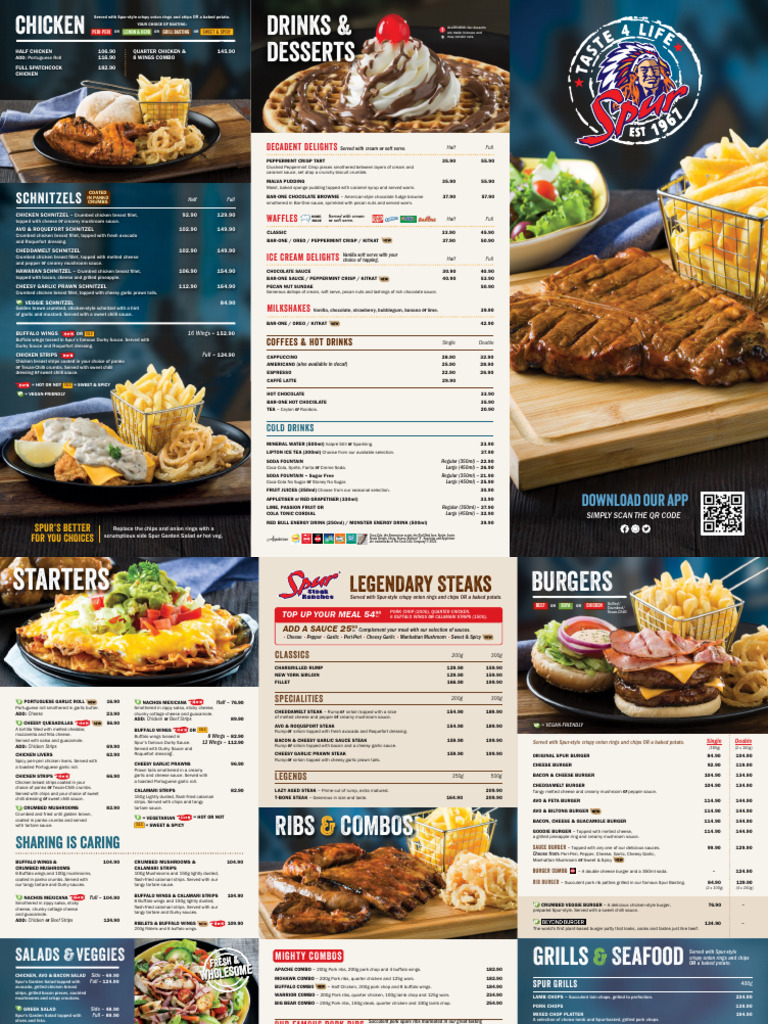 Spur Menu: Salads, Drinks & Desserts | PDF | Hamburgers | Desserts