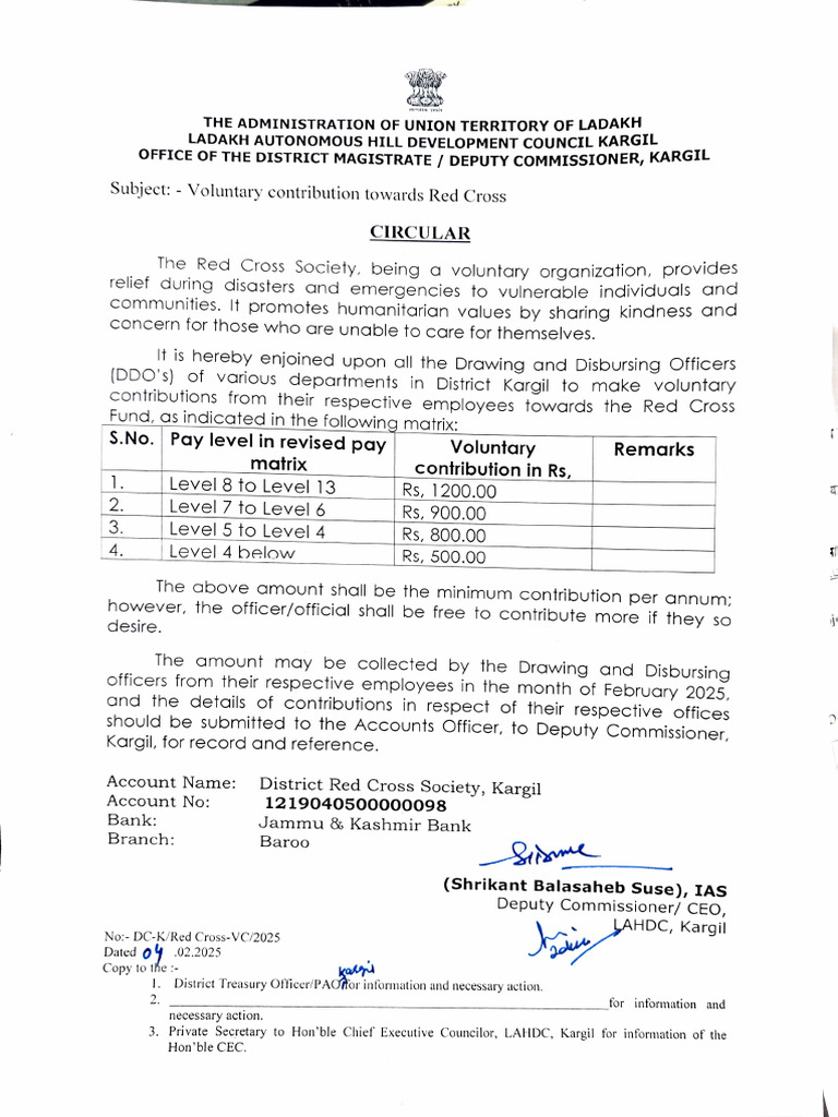 Kargil Red Cross Voluntary Contributions | PDF | Government Of India | Government