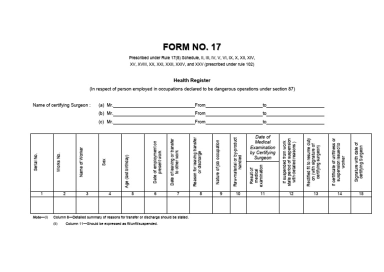 Health Register Form No. 17 Details | PDF