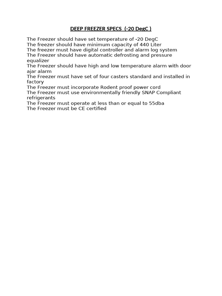 Deep Freezer Specifications Overview | PDF