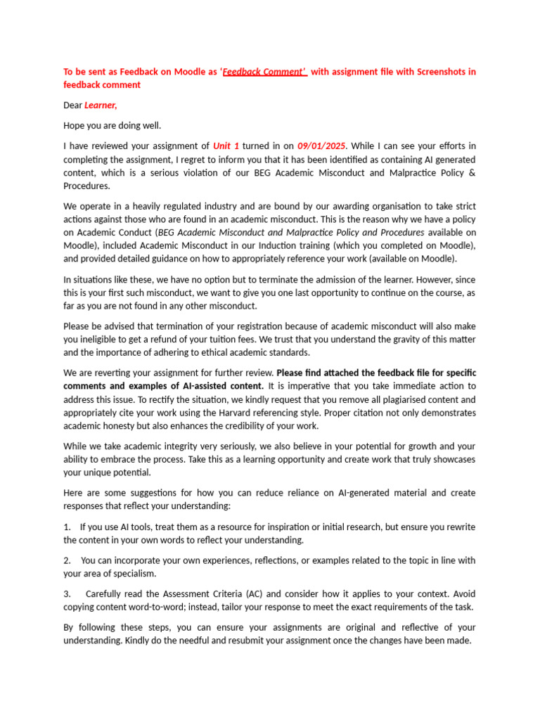 Revised Academics Misconduct Warning on AI - Draft | PDF | Academic ...