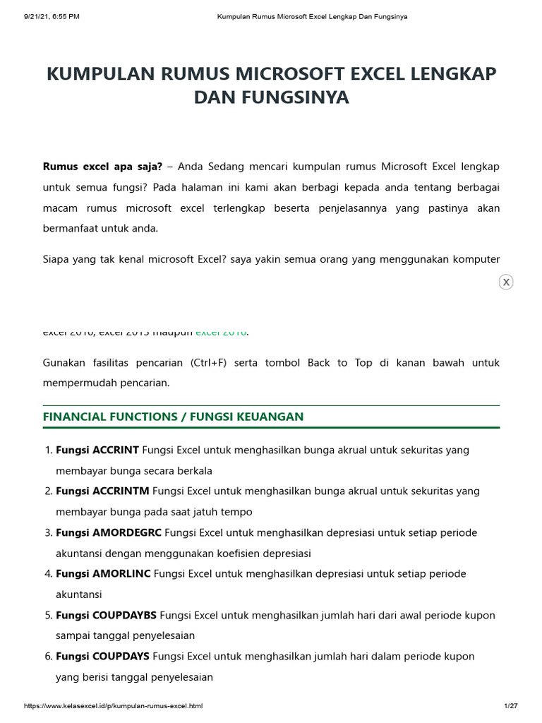 Kumpulan Rumus Microsoft Excel Lengkap Dan Fungsinya | PDF