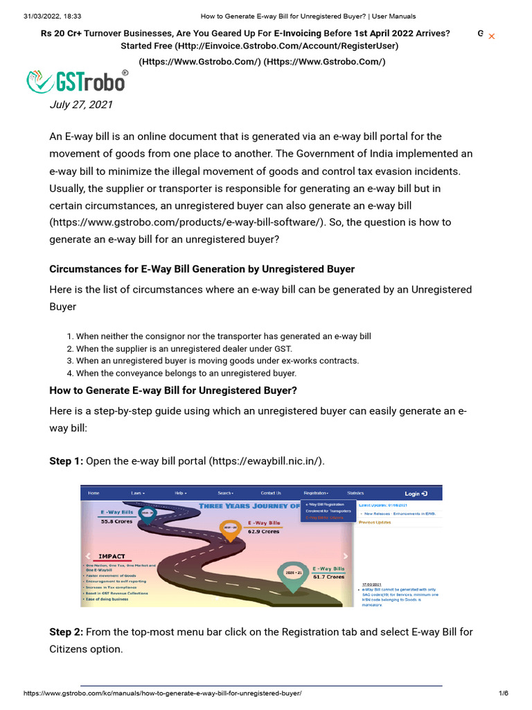 E-Way Bill Guide for Unregistered Buyers | PDF | Invoice | World Wide Web