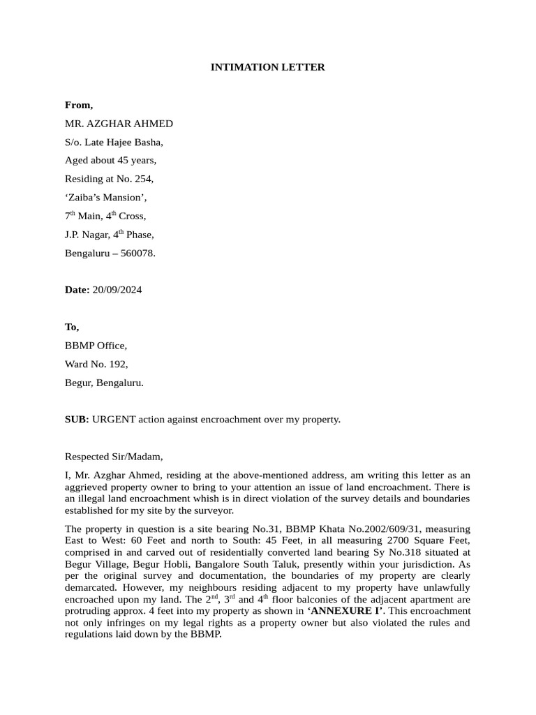 Letter To BBMP | PDF