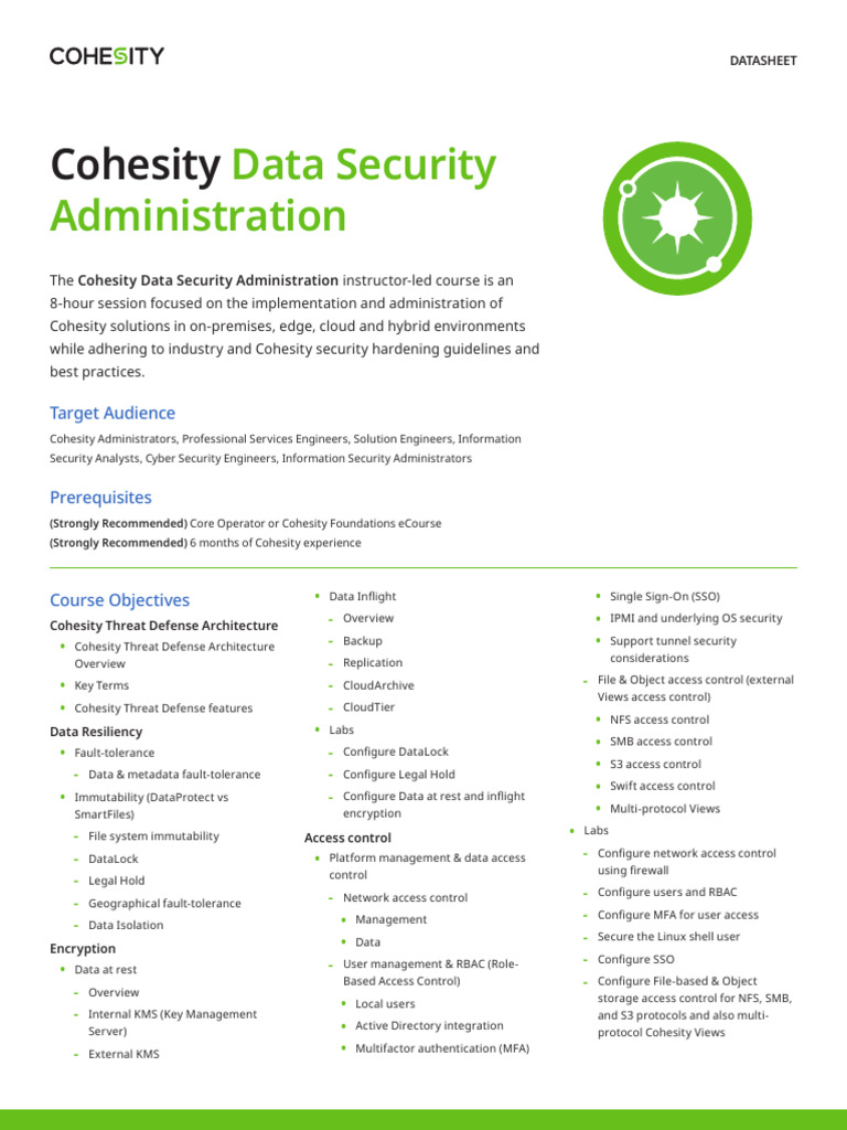 Cohesity Data Security Administration | PDF | Ransomware | Access Control