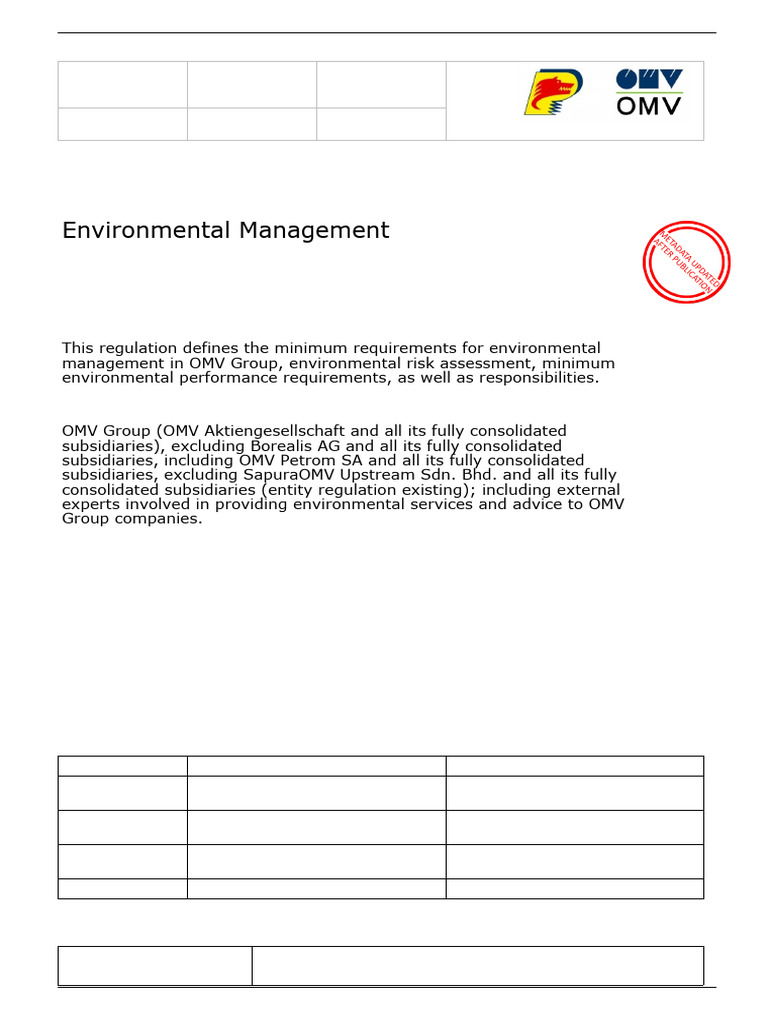 OMV Petrom Environmental Management Standards | PDF | Waste Management | Waste