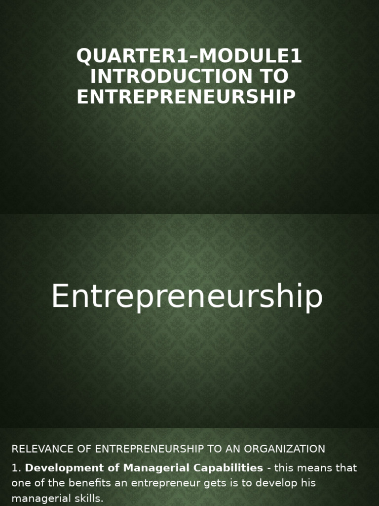 Quarter1-Module1 Introduction To Entrepreneurship | PDF | Entrepreneurship | Social Psychology