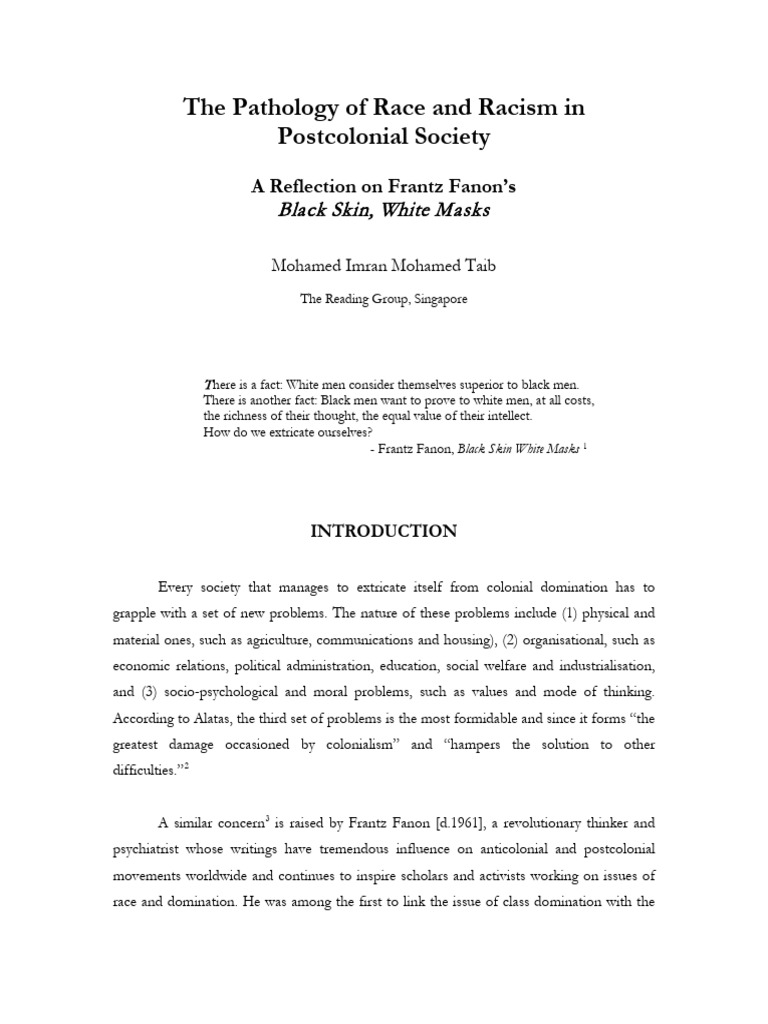 The Pathology of Race and Racism in Postcolonial Society, Reflections ...